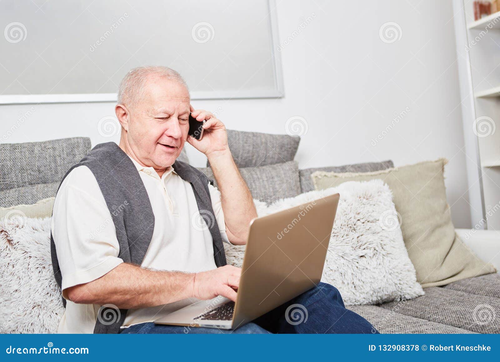 Senior with Smartphone Making a Call Stock Photo - Image of computer ...