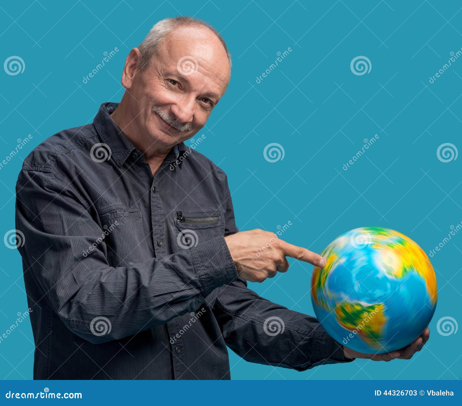 Senior Smiling Man Standing with World Globe Stock Image - Image of ...