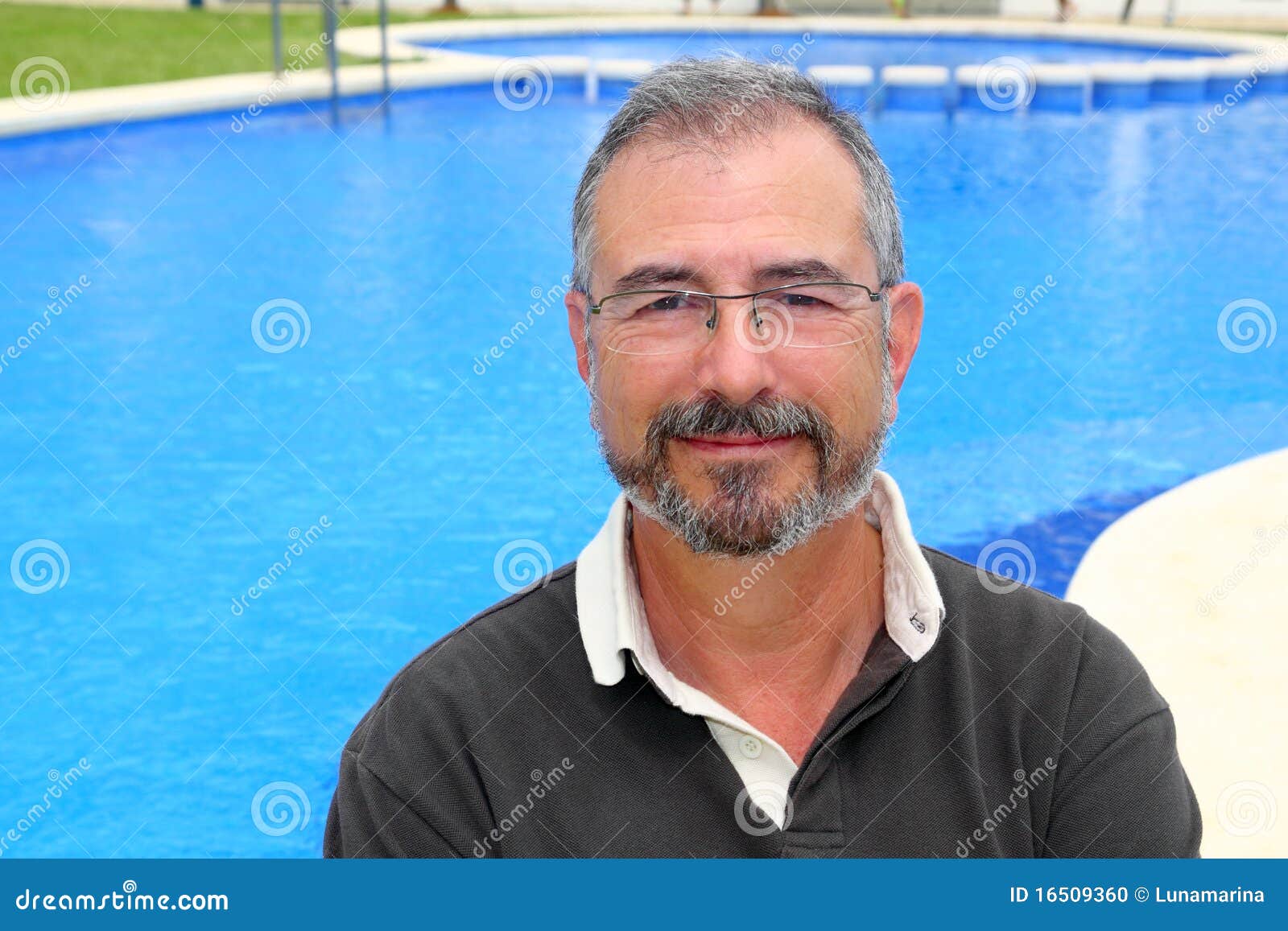 Senior Smiling Man Vacation in Blue Pool Happy Stock Photo - Image of ...