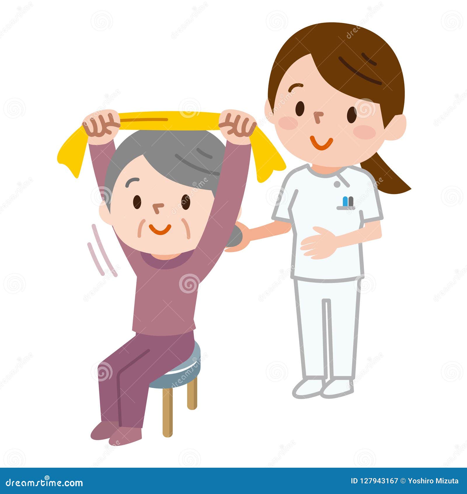 Senior Stretching with Towel Stock Vector - Illustration of female ...