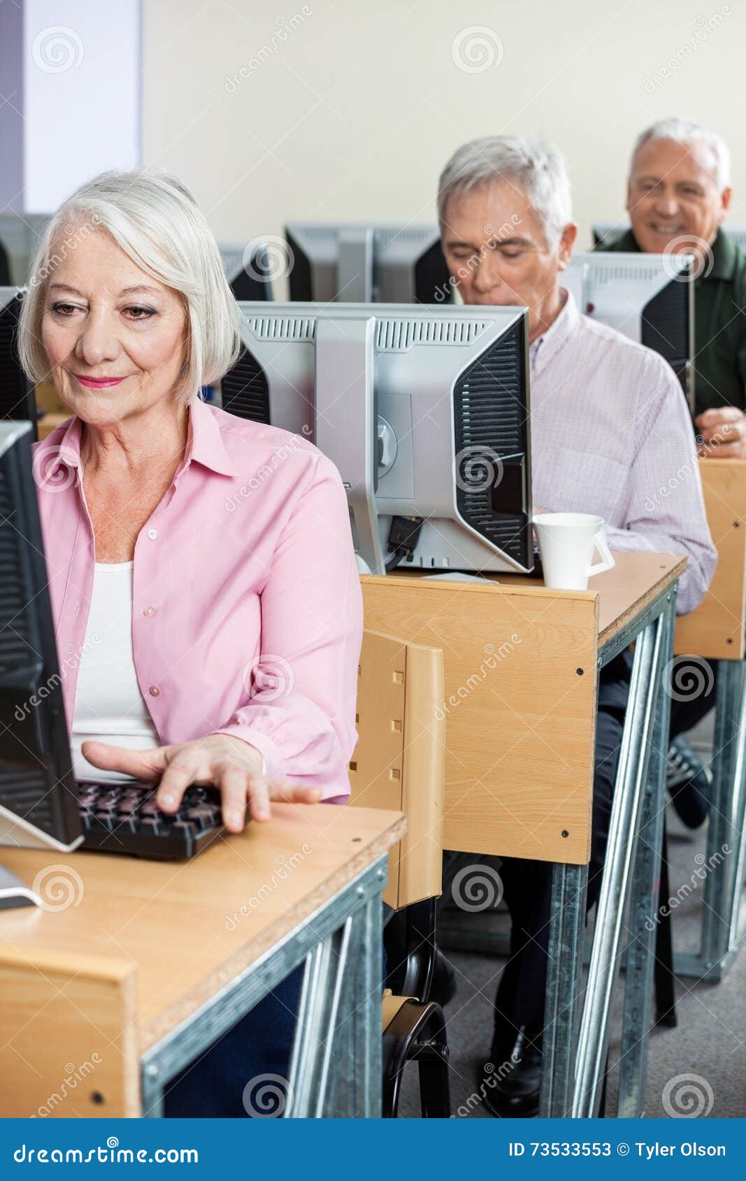 Senior Students Using Computers in Classroom Stock Image - Image of ...