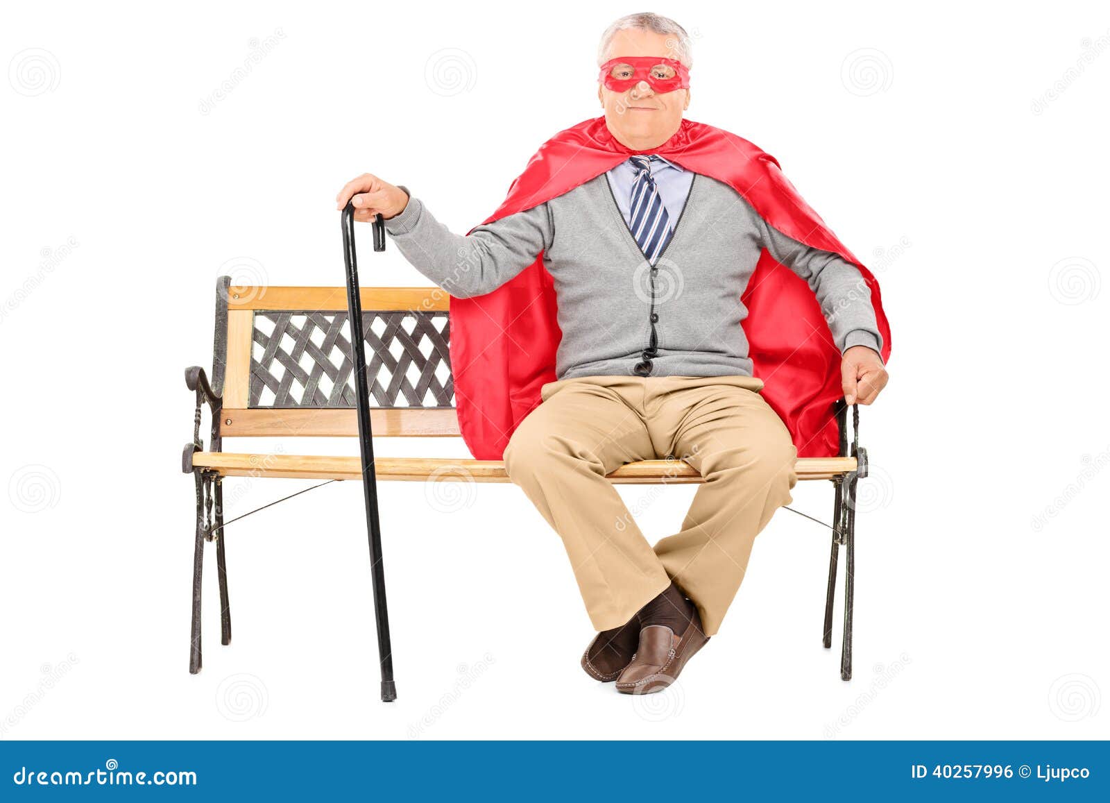 Senior in Superhero Costume Sitting on a Bench Stock Photo - Image of ...