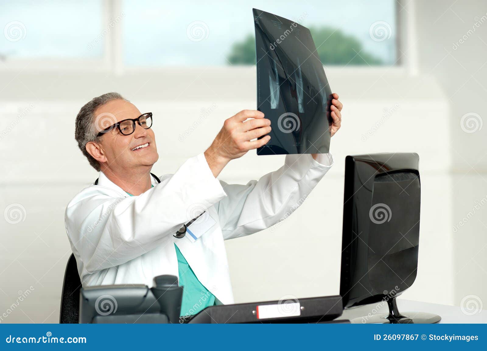Senior Surgeon in Glasses Looking at X-ray Stock Image - Image of ...