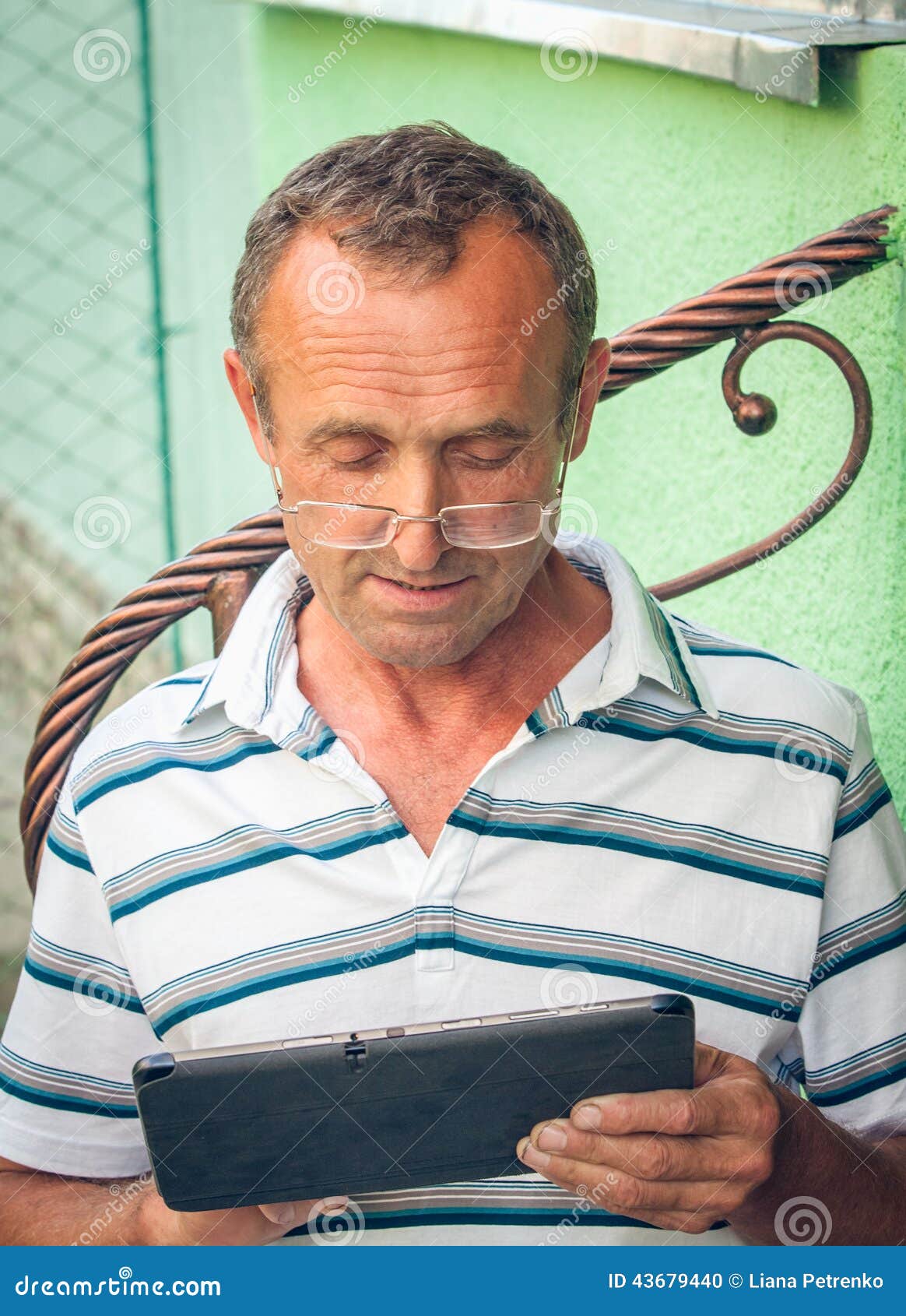 Senior with tablet PC stock photo. Image of working, elderly - 43679440