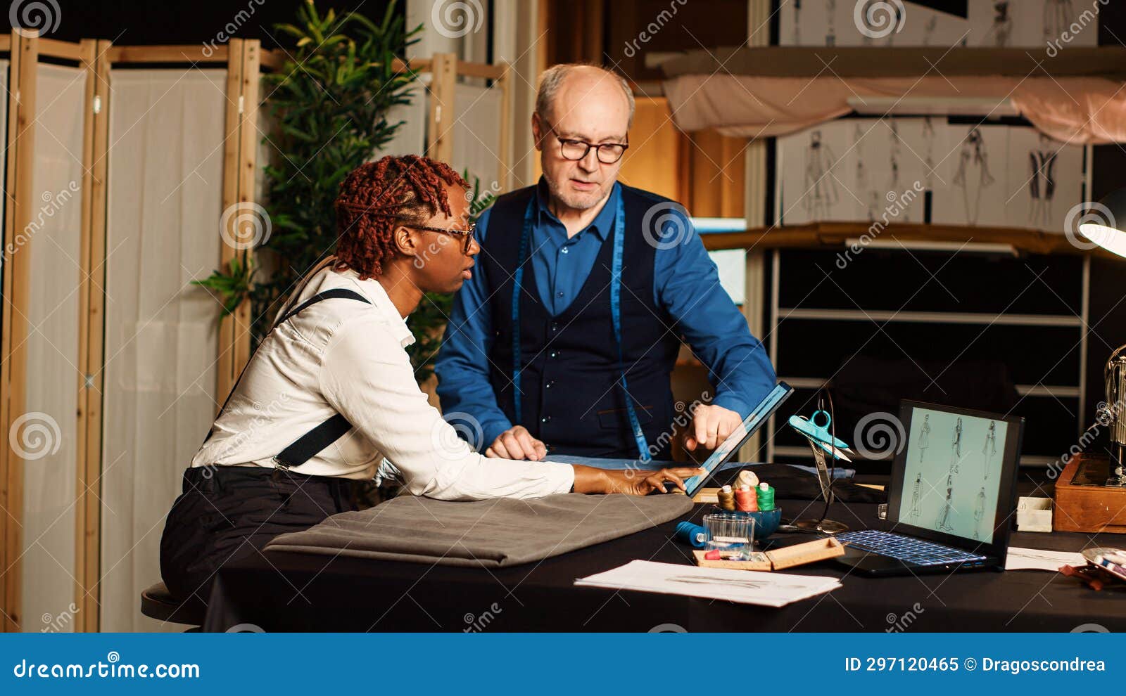 Senior Tailor Teaching Beginner To Work Stock Image - Image of skills ...