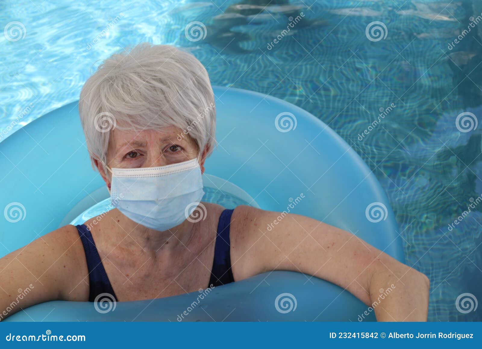 Senior Tourist Wearing Protective Mask in the Pool Stock Photo - Image ...