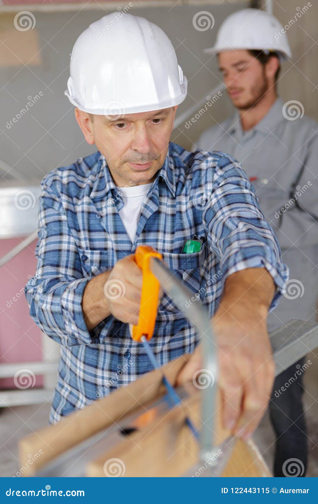 Senior Tradesman Using Hacksaw Stock Image - Image of exact, skilled ...