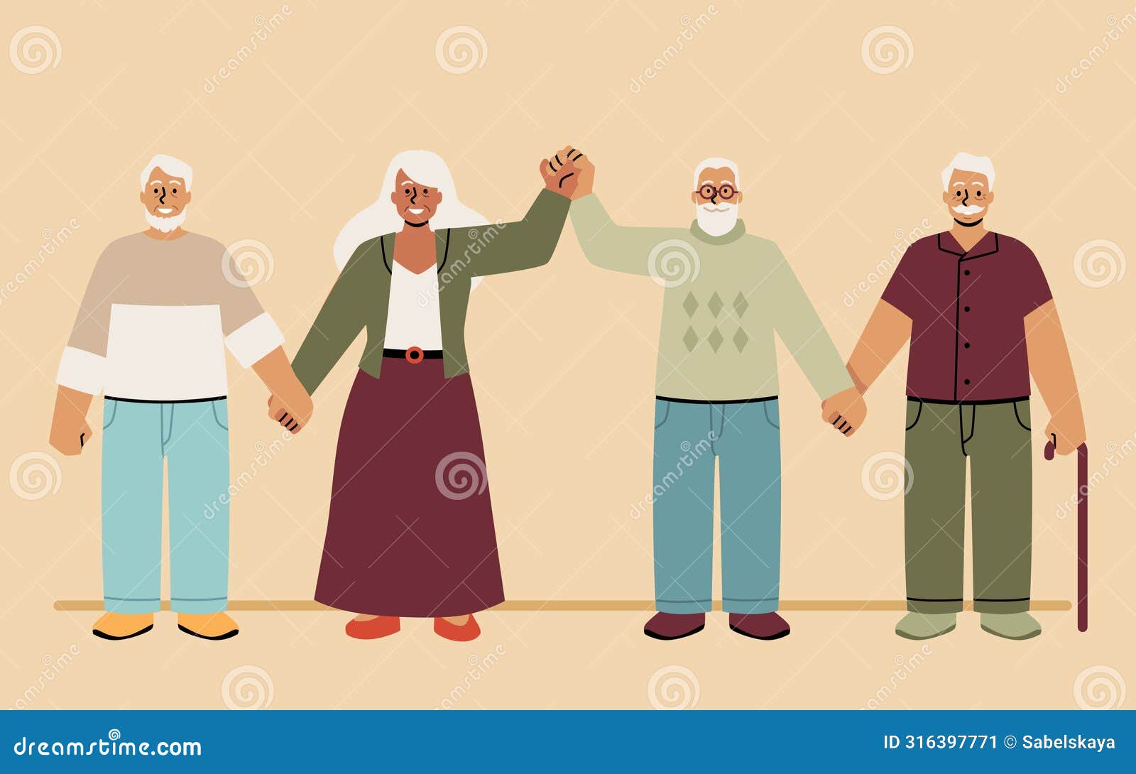 Senior Unity Human Chain Vector Illustration Stock Illustration ...