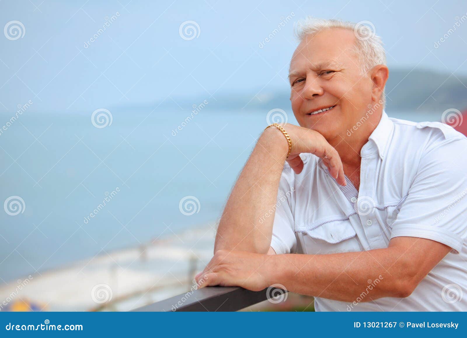 Senior On Veranda, Lean Elbows About Handrail Stock Image ...