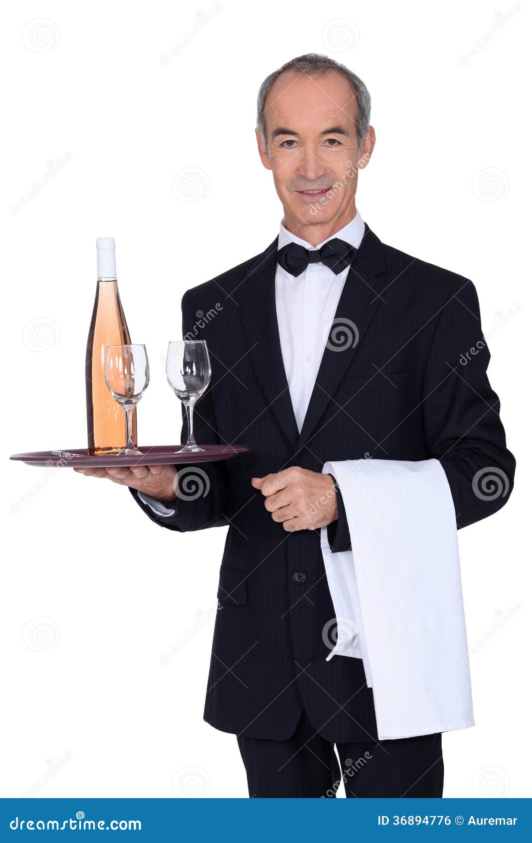 Senior waiter holding tray stock photo. Image of leadership - 36894776