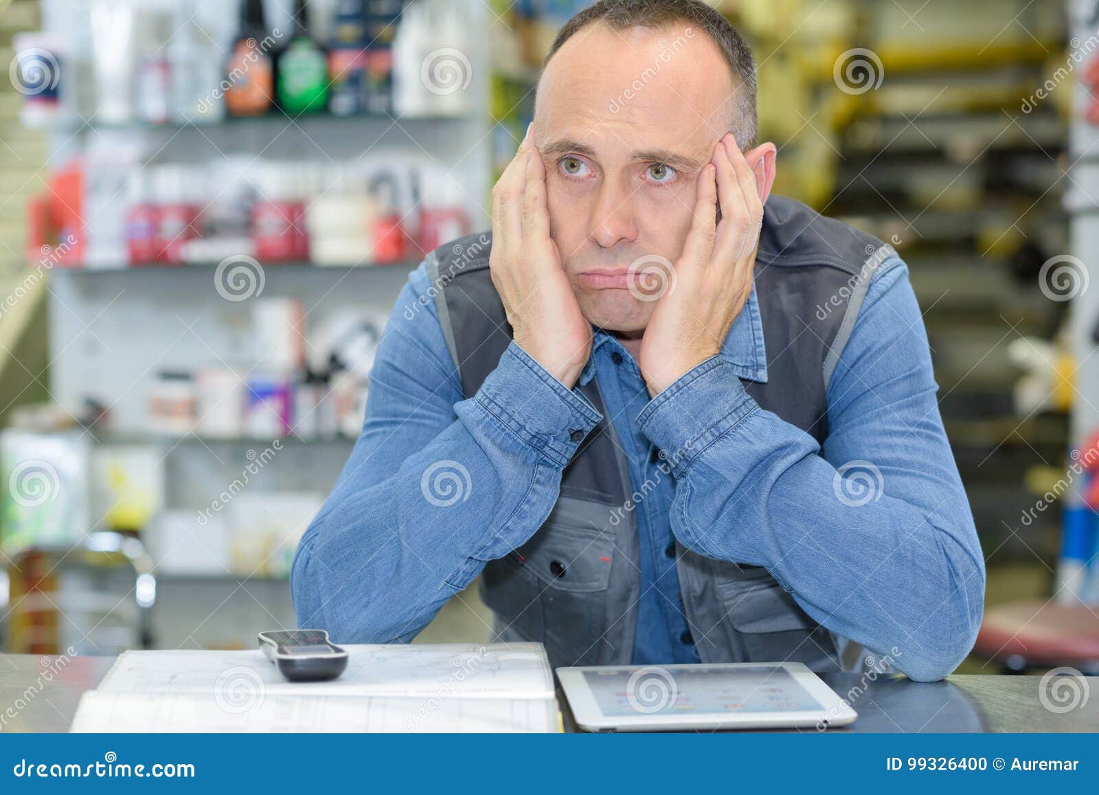 Senior Warehouse Worker Having Headache Stock Photo - Image of ...