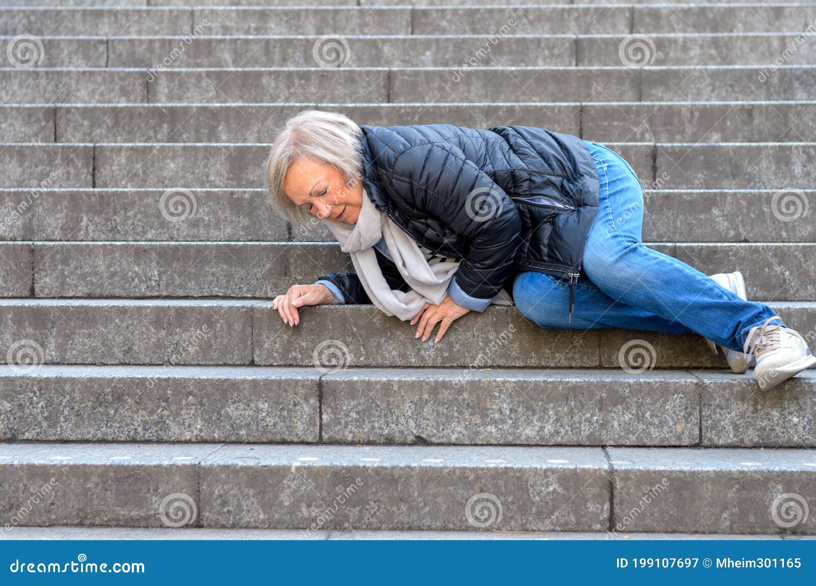 Senior Woman Falling Down Stone Steps Outdoors Stock Image - Image of ...