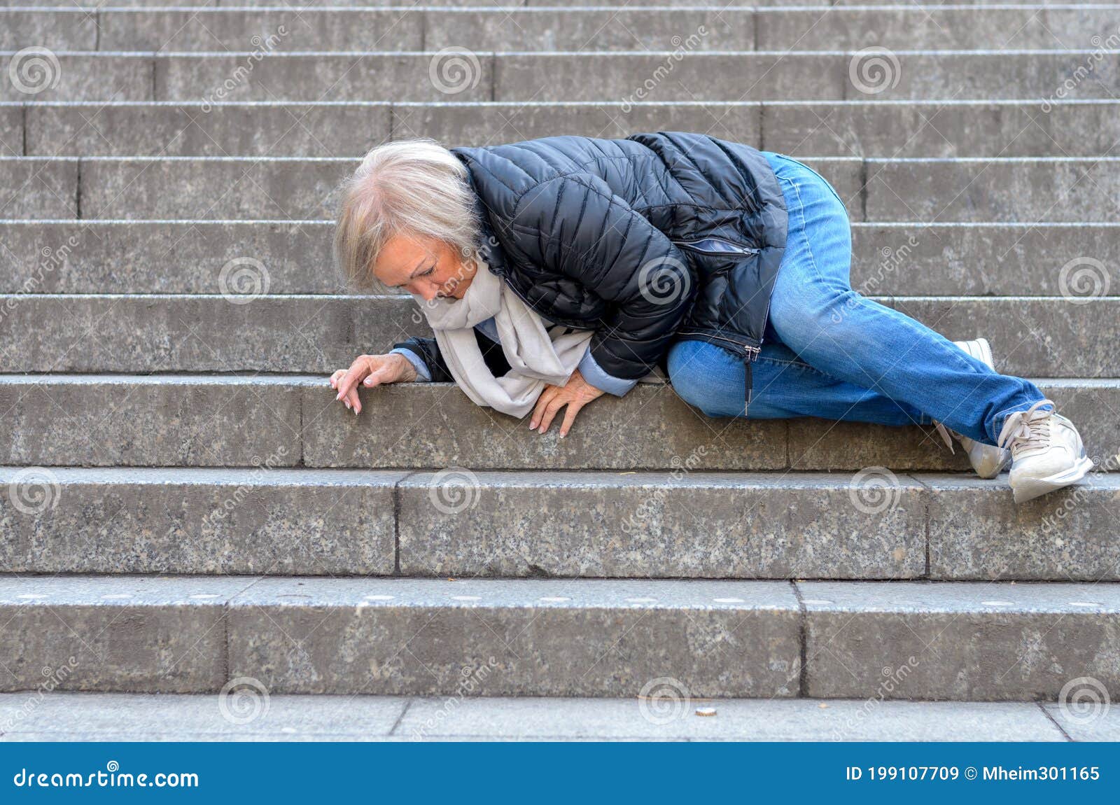 Senior Woman Falling Down Stone Steps Outdoors Stock Image - Image of ...