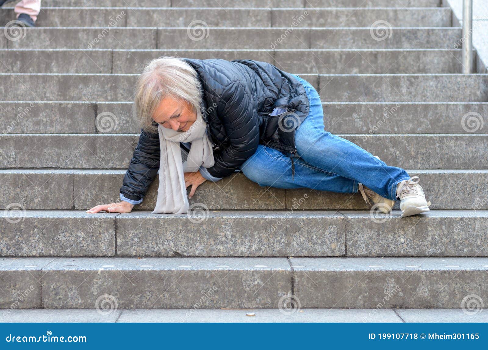 Senior Woman Falling Down Stone Steps Outdoors Stock Photo - Image of ...