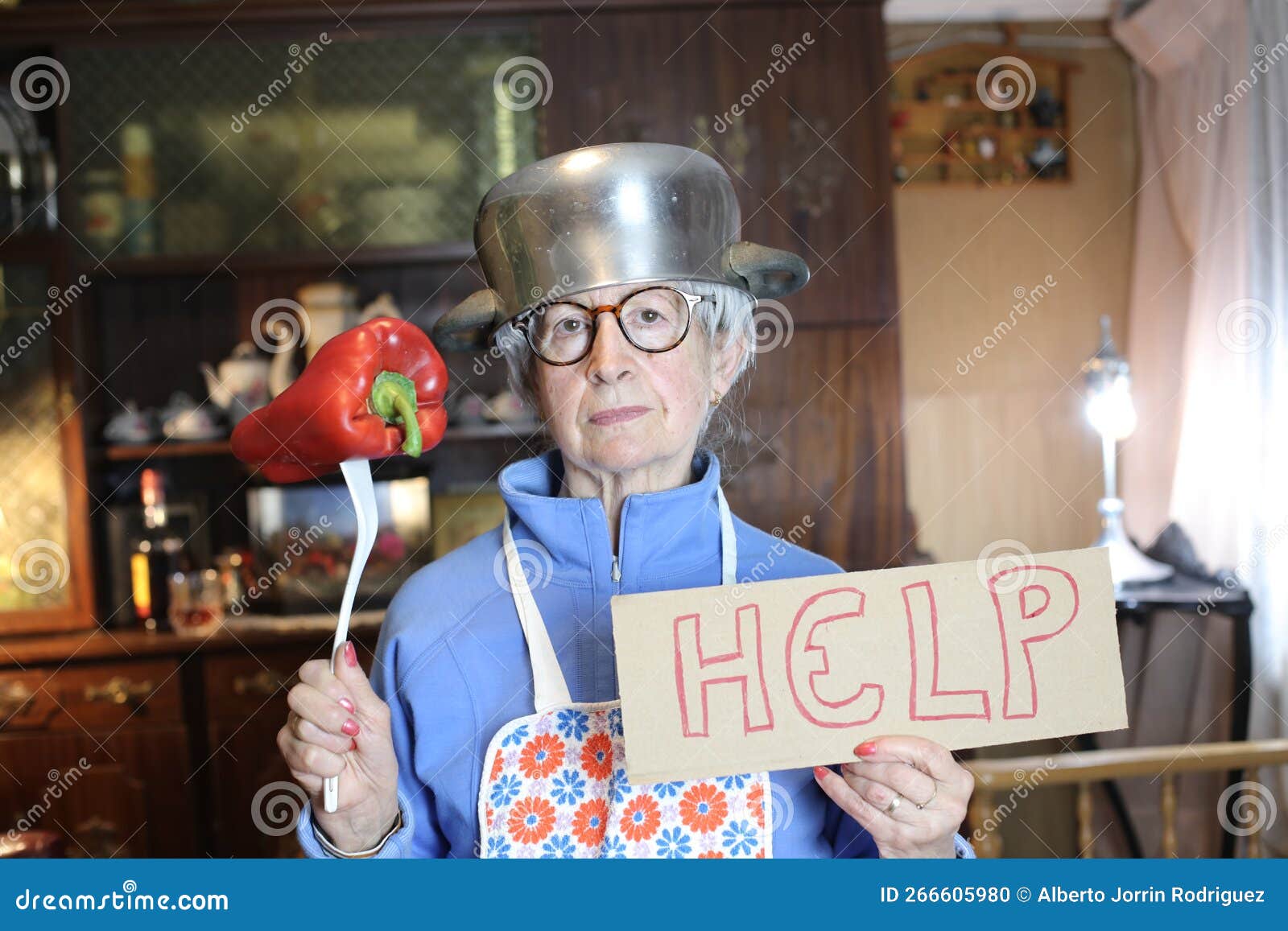 Senior Woman Asking for Help in the Kitchen Stock Photo - Image of ...