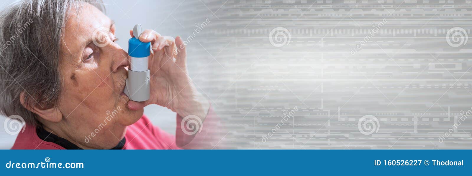 Senior Woman with Asthma Inhaler; Panoramic Banner Stock Image - Image ...