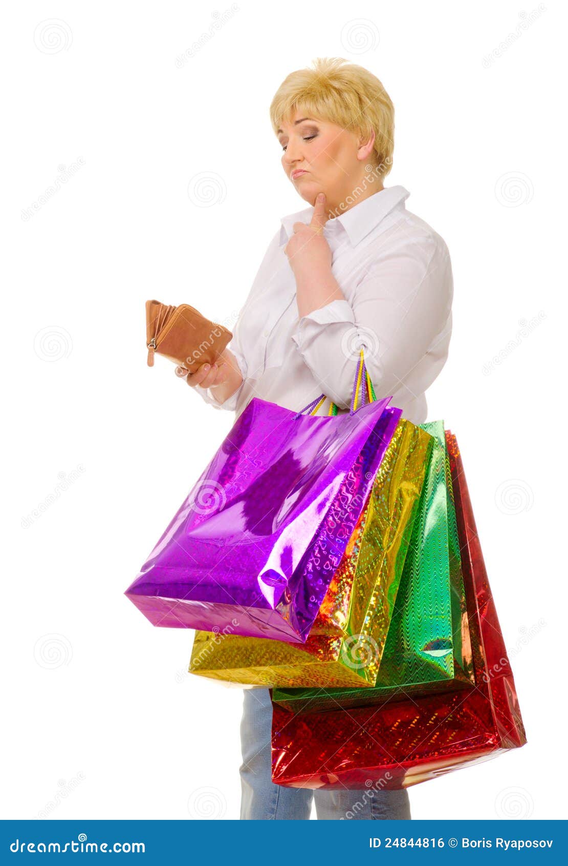 Senior Woman with Bags and Wallet Stock Photo - Image of holding ...