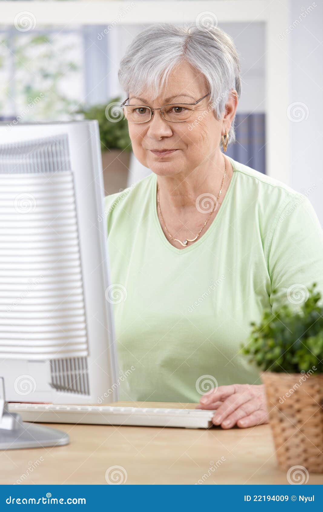 Senior Woman Browsing Internet at Home Stock Image - Image of european ...
