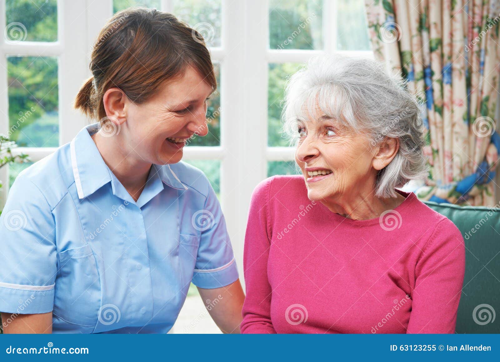 Senior Woman Chatting with Carer Stock Image - Image of caring, process ...