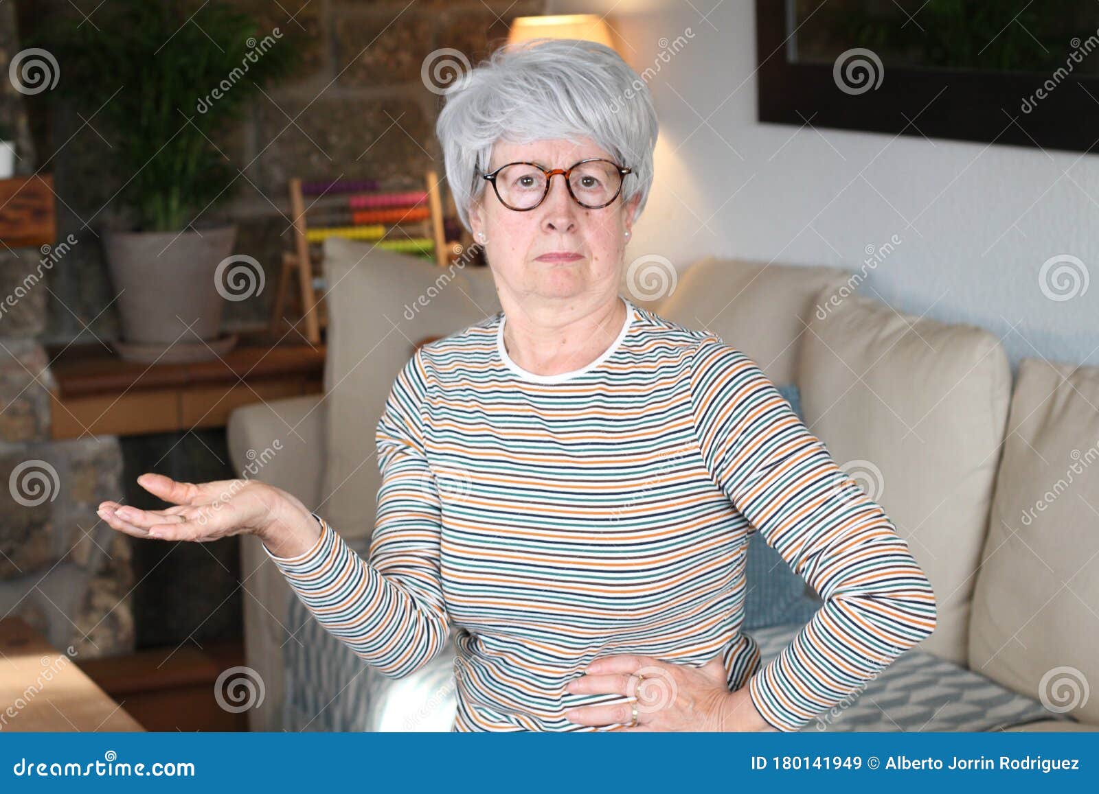 Senior Woman Complaining at Home Stock Image - Image of angry, grey ...