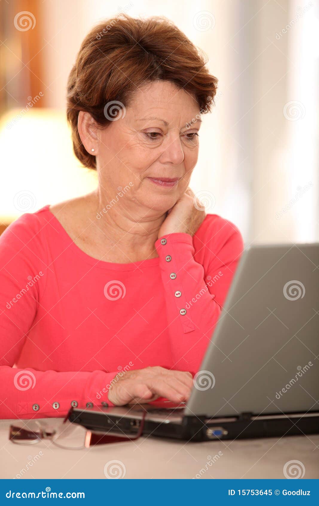 Senior woman with computer stock image. Image of internet - 15753645
