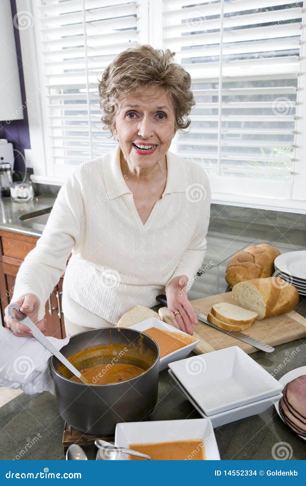 Senior Woman Cooking Soup in Kitchen Stock Photo - Image of homemade ...