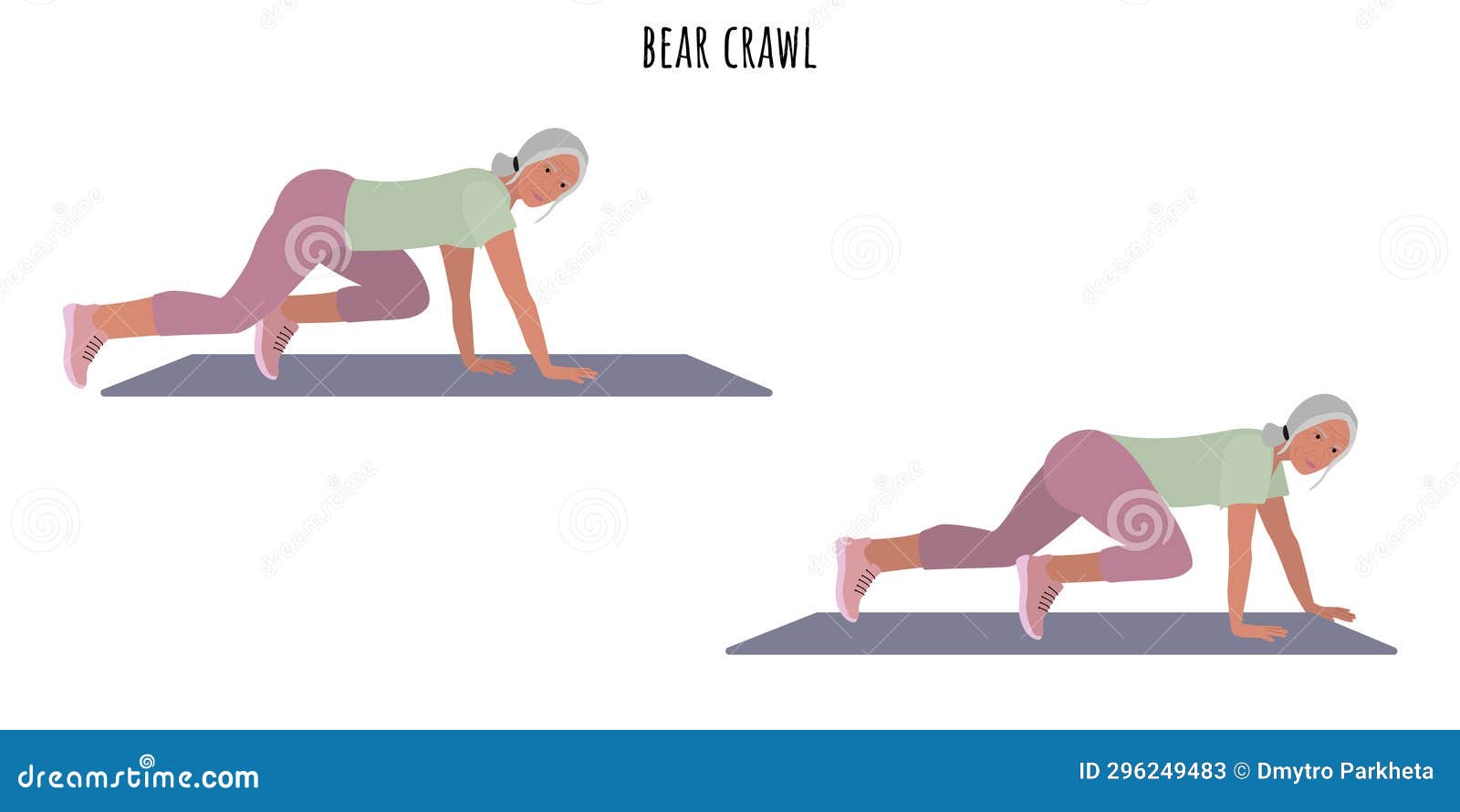 Senior Woman Doing Bear Crawl Exercise Stock Illustration - Illustration of wellness, athletic ...