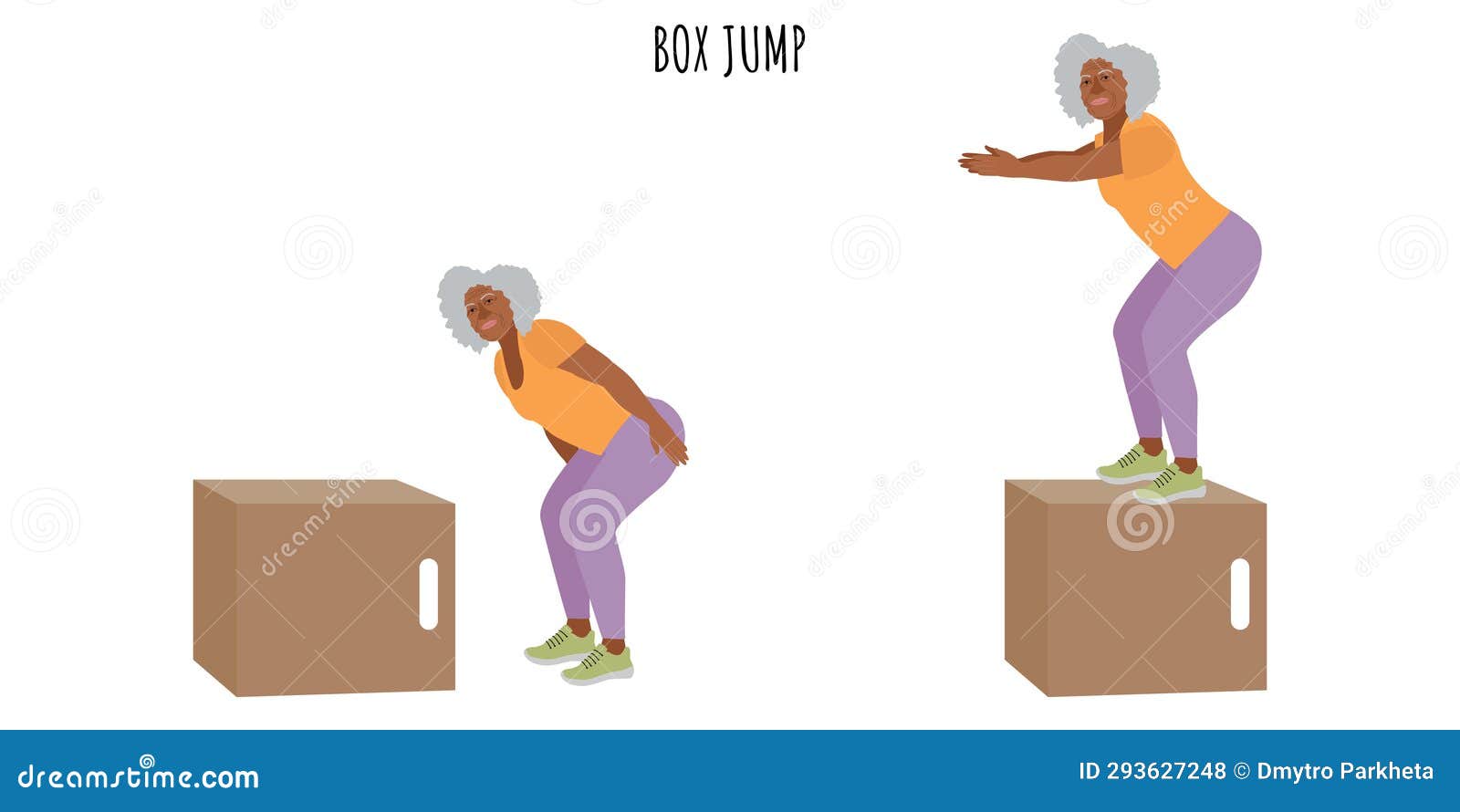 Senior Woman Doing Box Jump Exercise Stock Vector - Illustration of ...