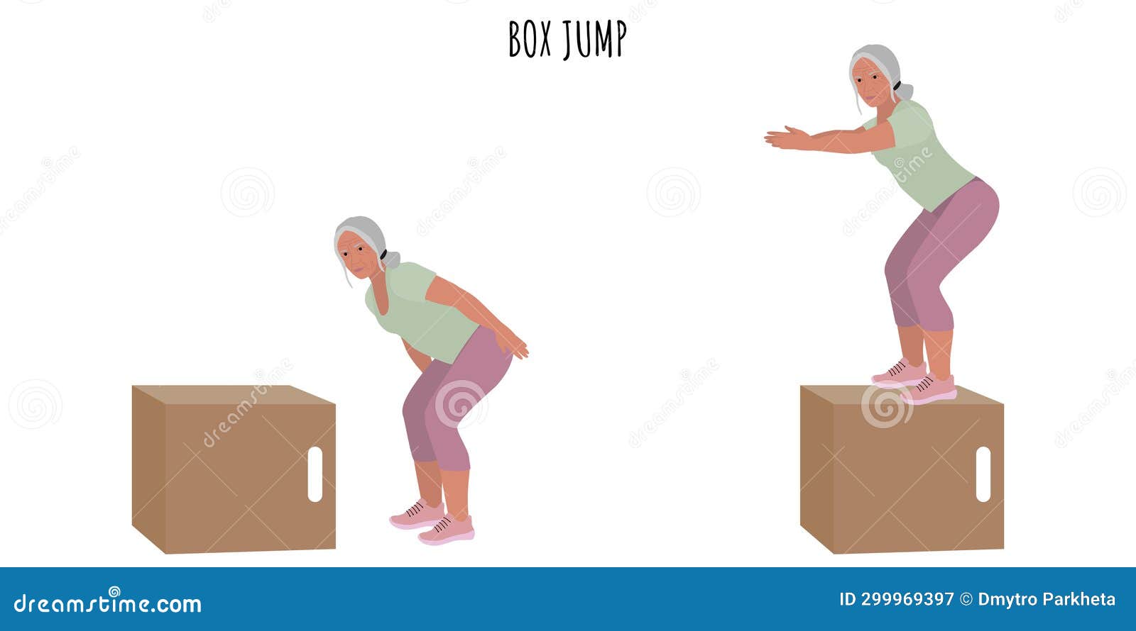 Senior Woman Doing Box Jump Exercise Stock Illustration - Illustration ...