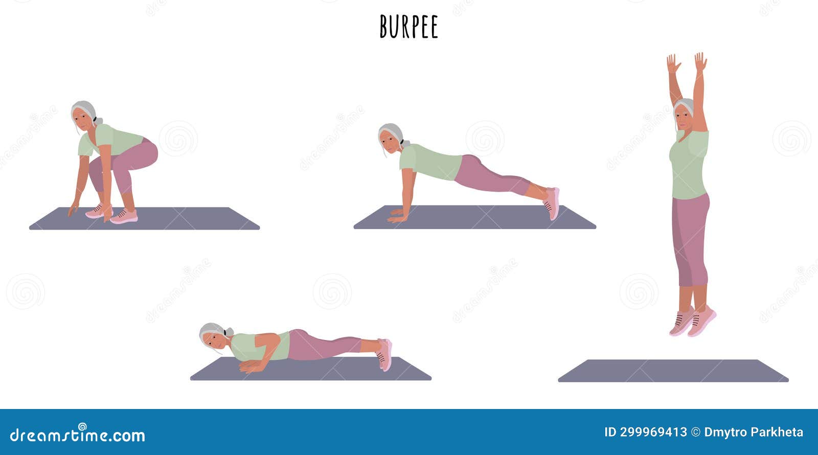 Senior Woman Doing Burpee Exercise Stock Illustration - Illustration of ...