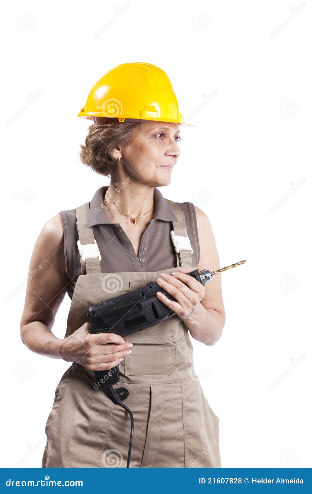 Senior Woman with a Drill Tool Stock Photo - Image of labor, gray: 21607828
