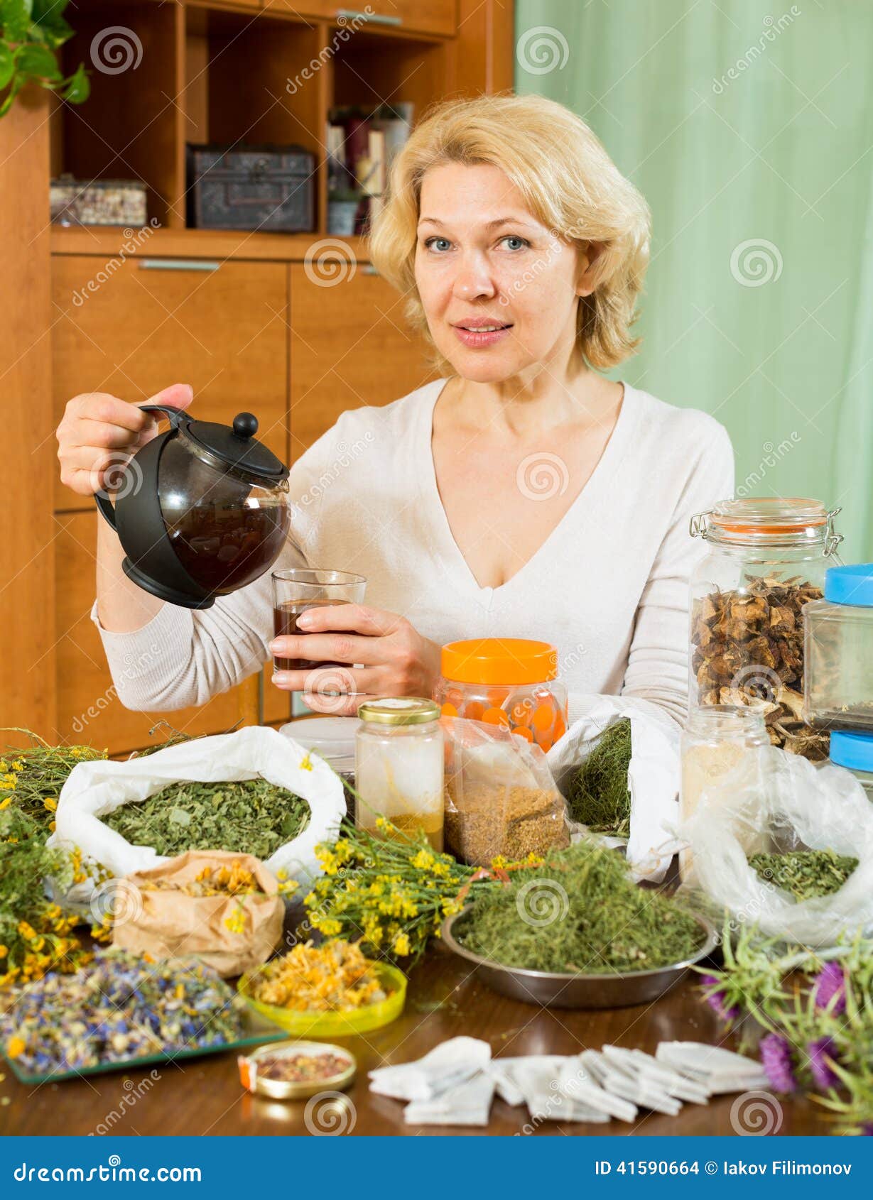 Senior Woman Drinking Herbal Tea Stock Photo - Image of boil, drink ...