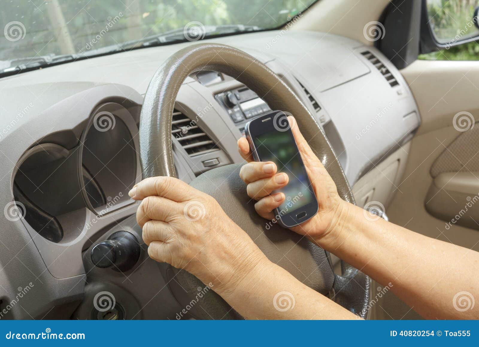 Senior Woman Driving Car and Calling Mobile Phone Stock Photo - Image ...