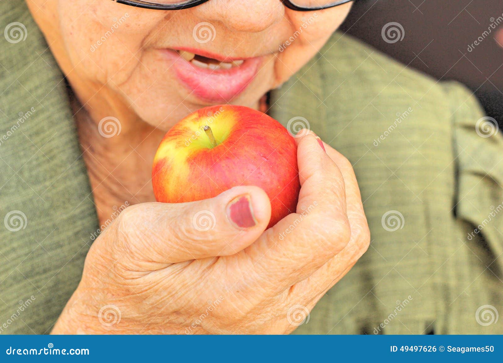 Senior Woman Eating a Red Apple Stock Photo - Image of fresh ...