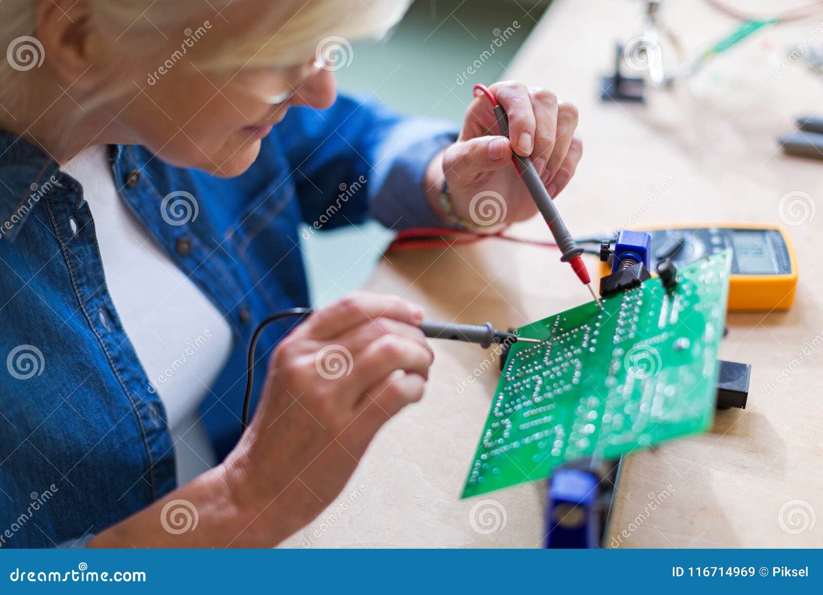 Senior Woman in Electronics Workshop Stock Image - Image of craftswoman ...