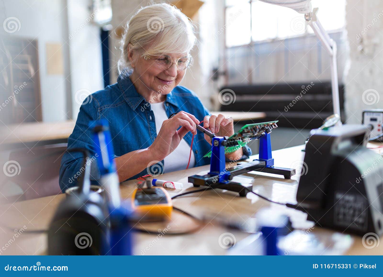 Senior Woman in Electronics Workshop Stock Image - Image of electrician ...