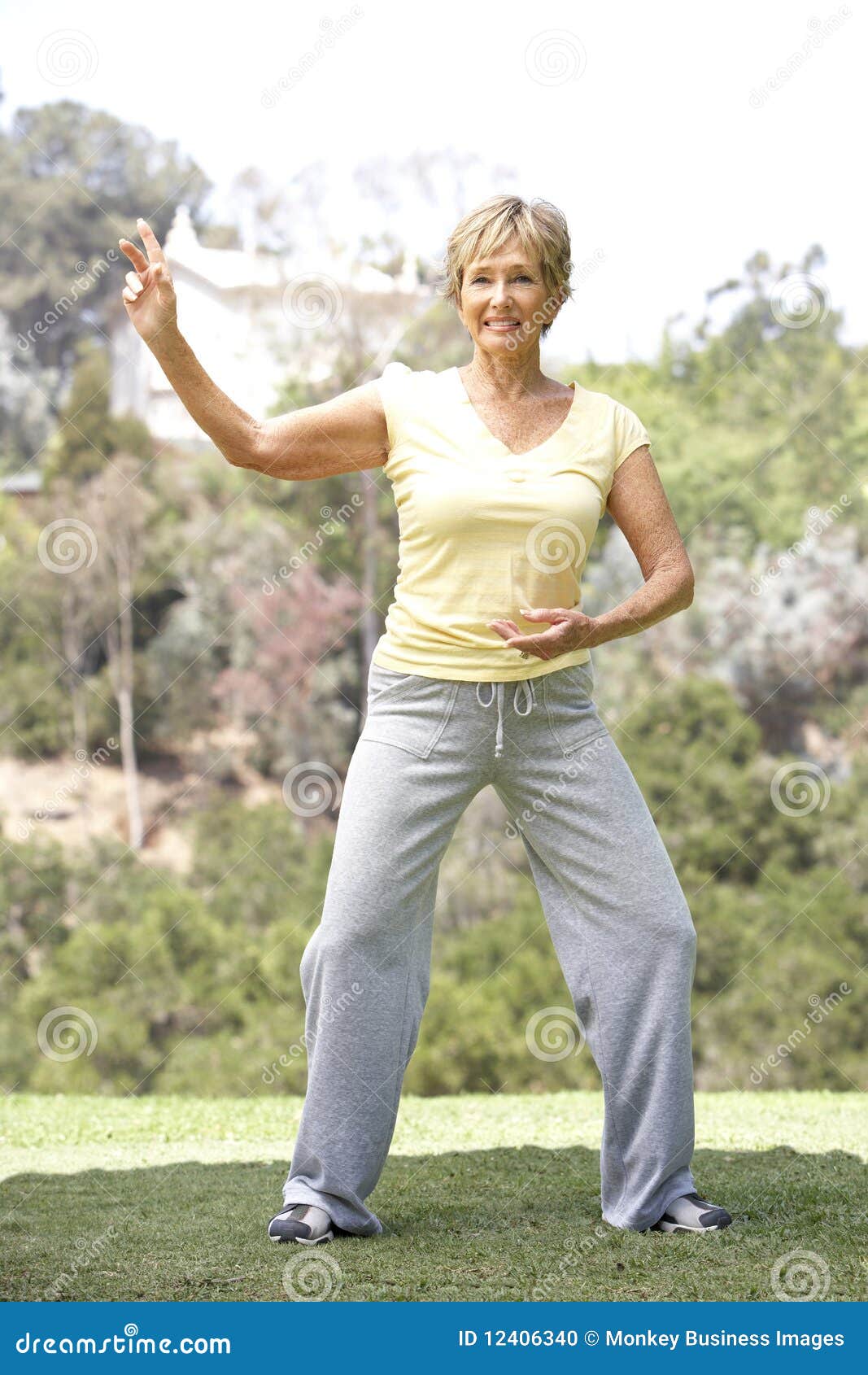 Senior Woman Exercising in Park Stock Photo - Image of active, length ...