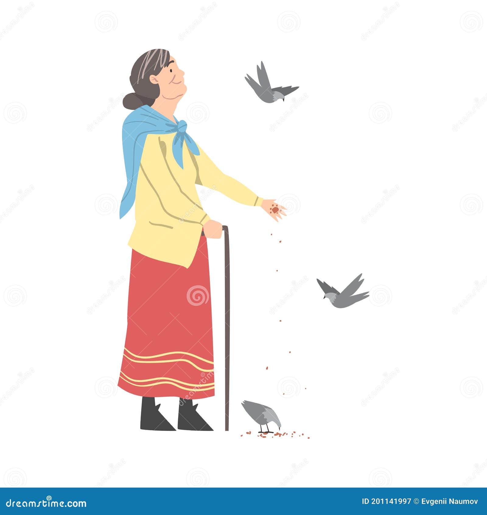 Senior Woman Feeding Birds in Park, Old Lady daily Activity Cartoon ... Senior Woman Feeding Birds in Park, Old Lady daily Activity Cartoon ...