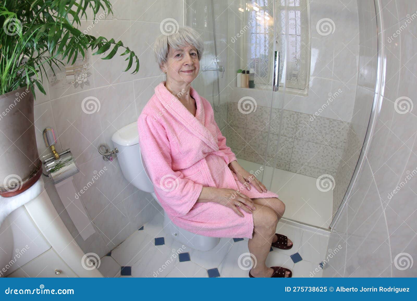 Senior Woman Feeling Constipated in the Bathroom Stock Image - Image of ...