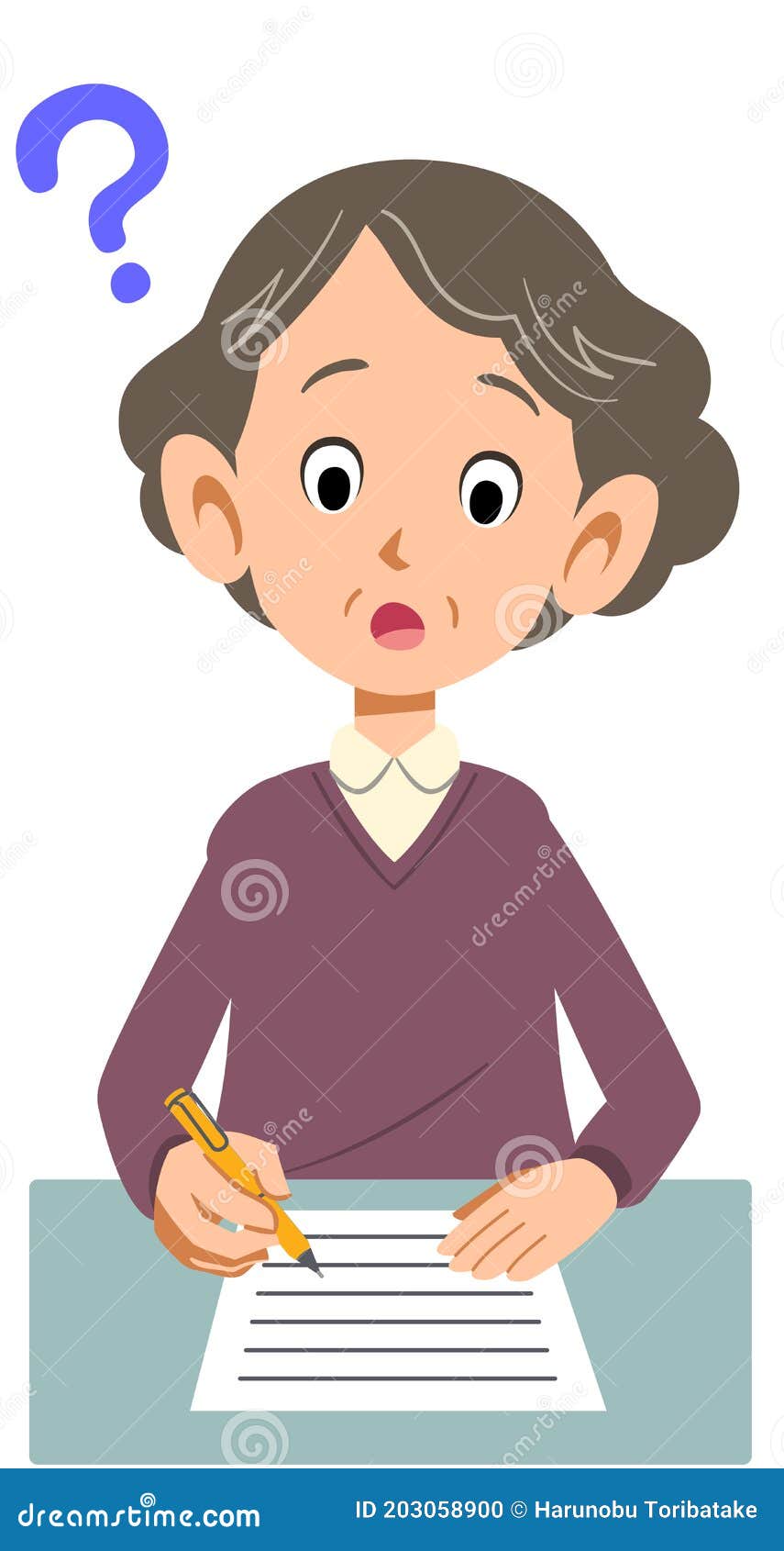 Senior Woman Filling Out Documents with a Questionable Look Stock ...