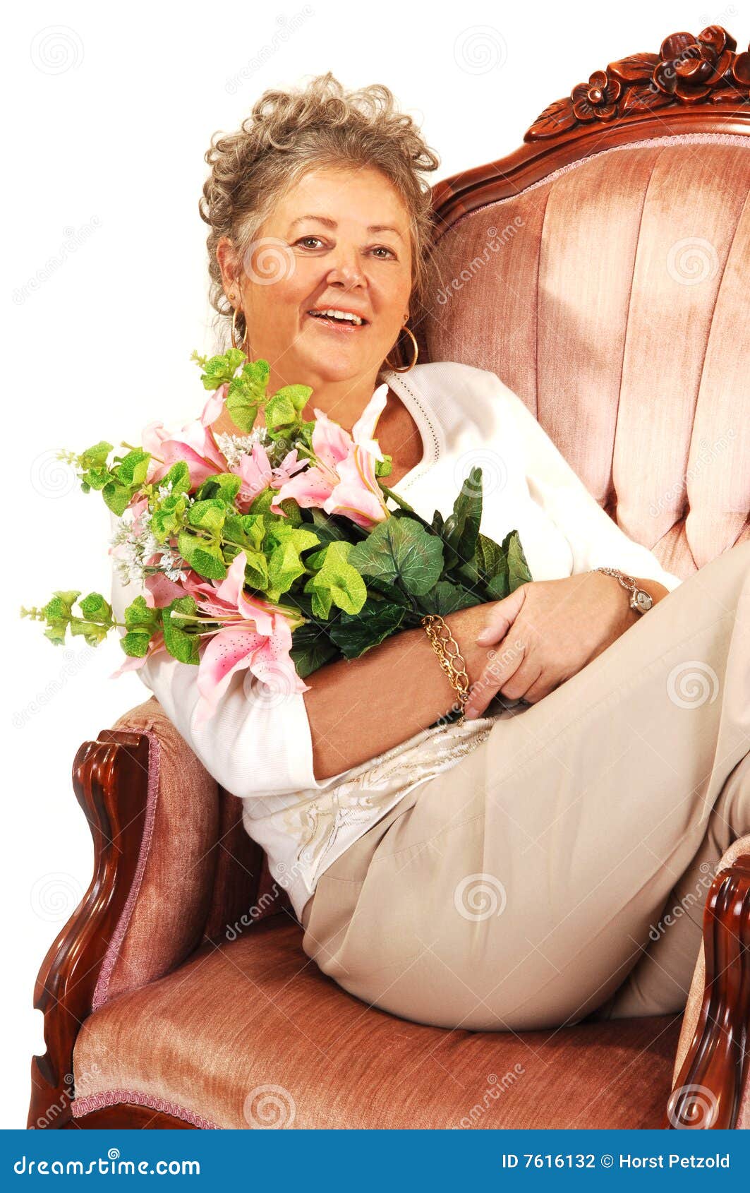 Senior woman with flowers. stock photo. Image of people - 7616132