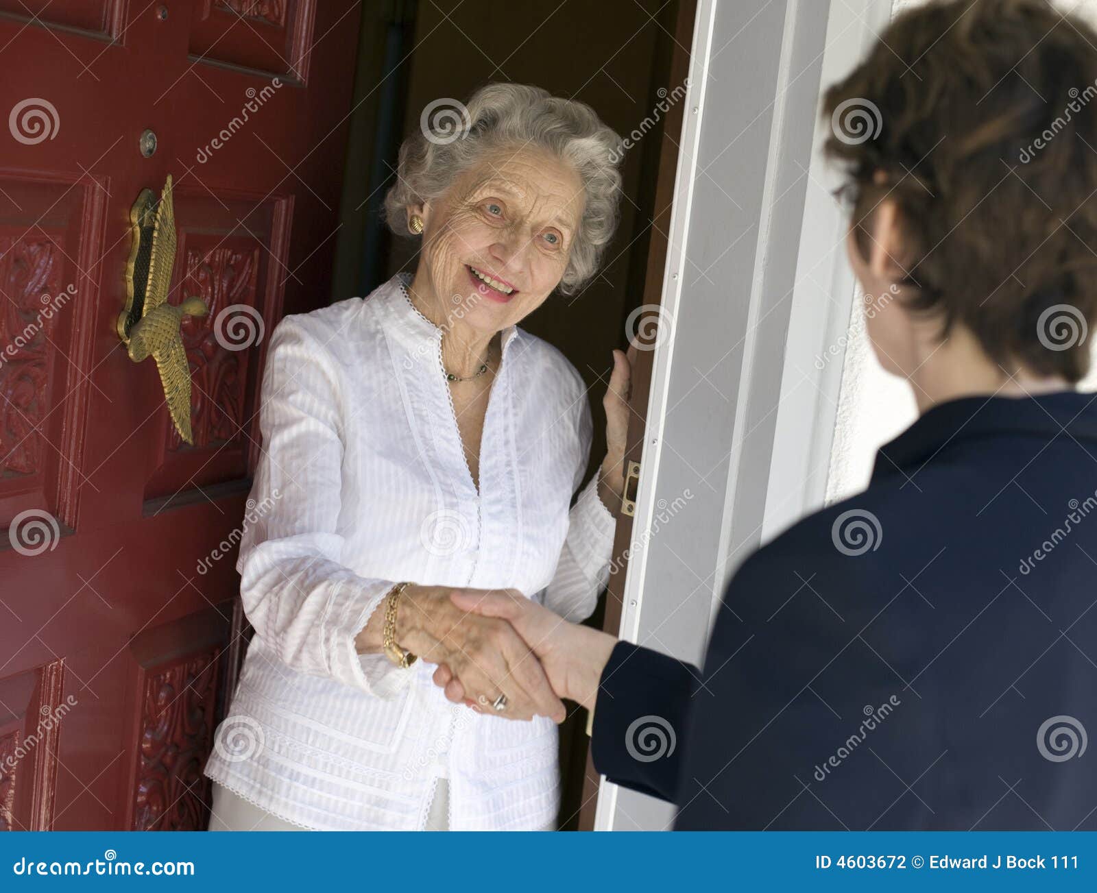 Senior Woman Friendly Greeting Stock Photo - Image of home, cheerful ...