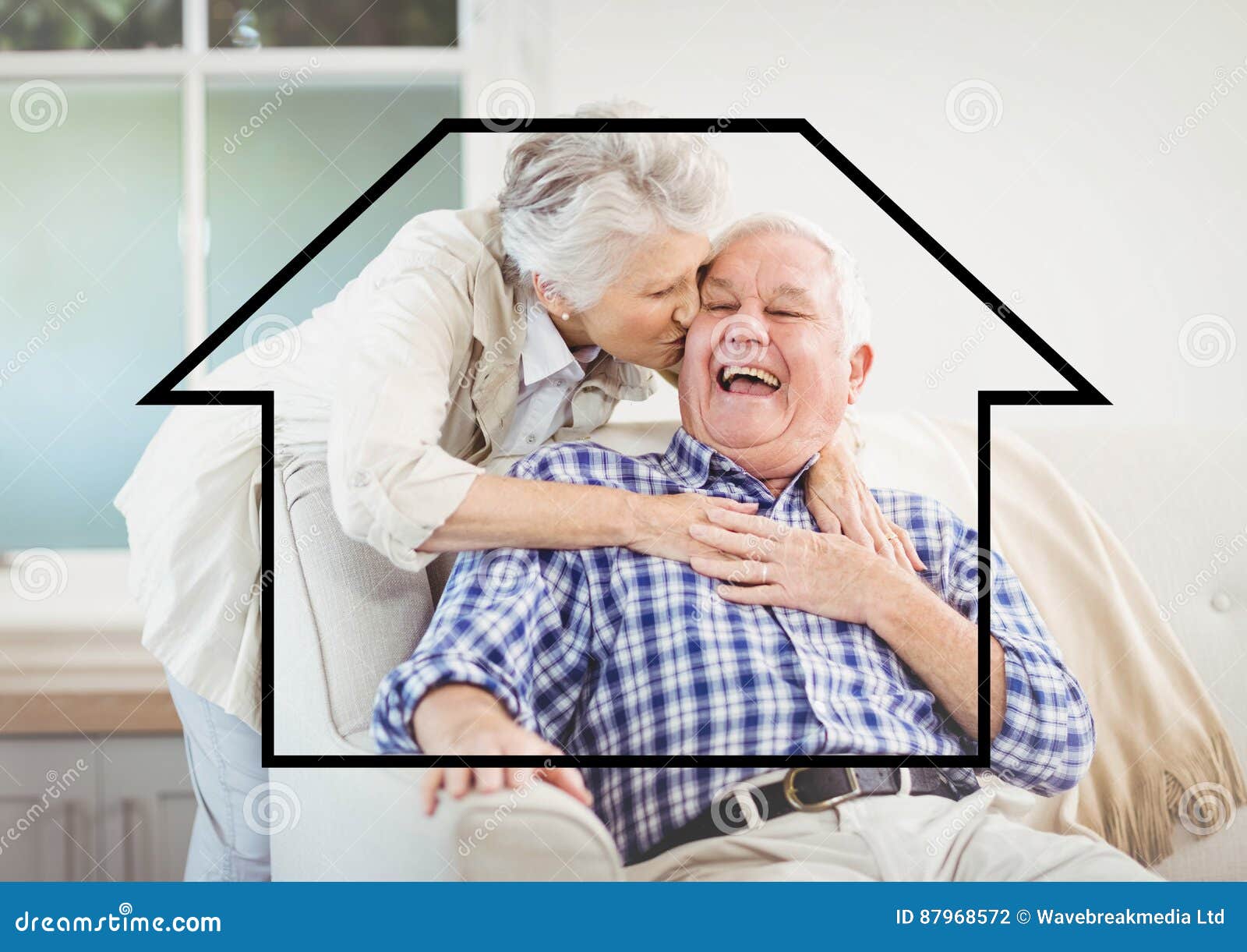 Senior Woman Giving Kiss on Senior Man Cheeks Above Outline House Stock ... Senior Woman Giving Kiss on Senior Man Cheeks Above Outline House Stock ...