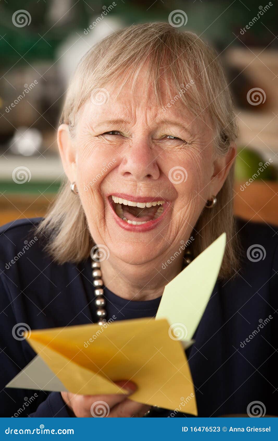 Senior Woman with Greeting Card Stock Image - Image of alone ...