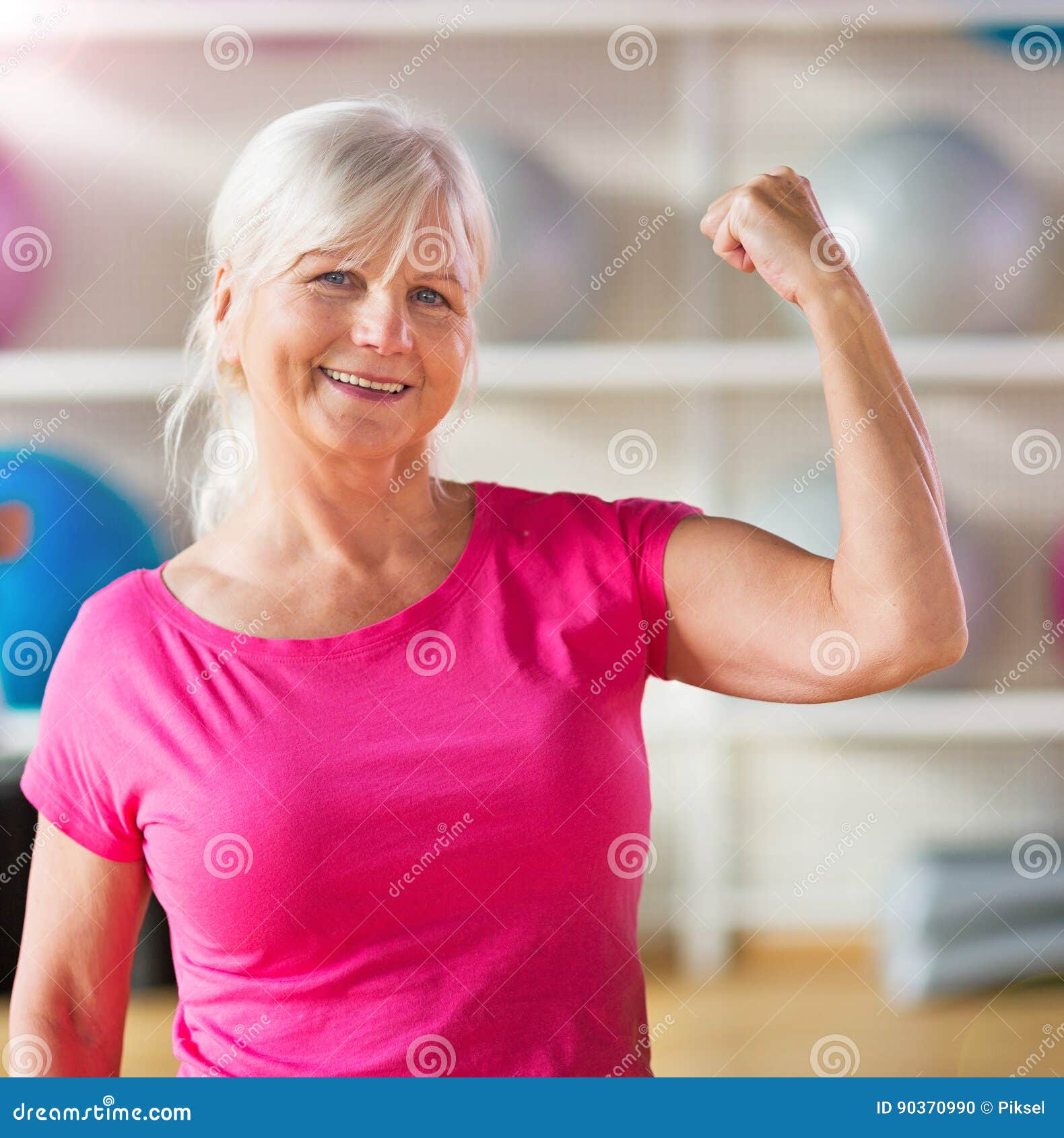 Senior woman at the gym stock photo. Image of fitness - 90370990