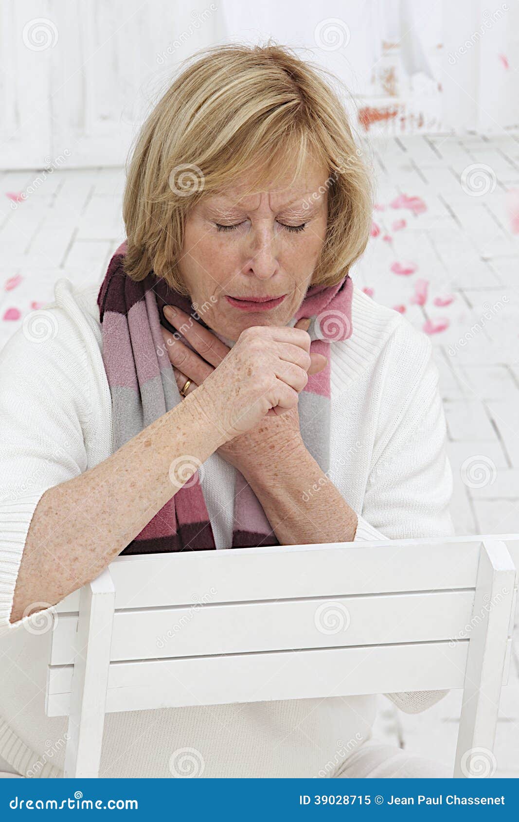 Senior woman having a cold stock image. Image of hand - 39028715