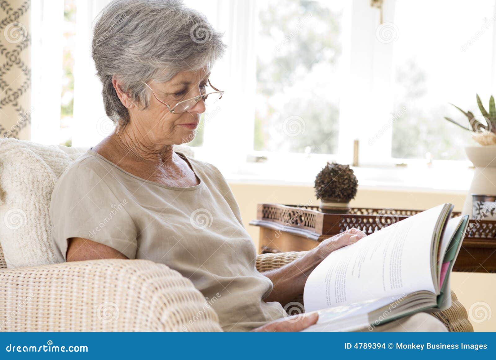 Senior Woman at Home Reading Book Stock Photo - Image of older ...