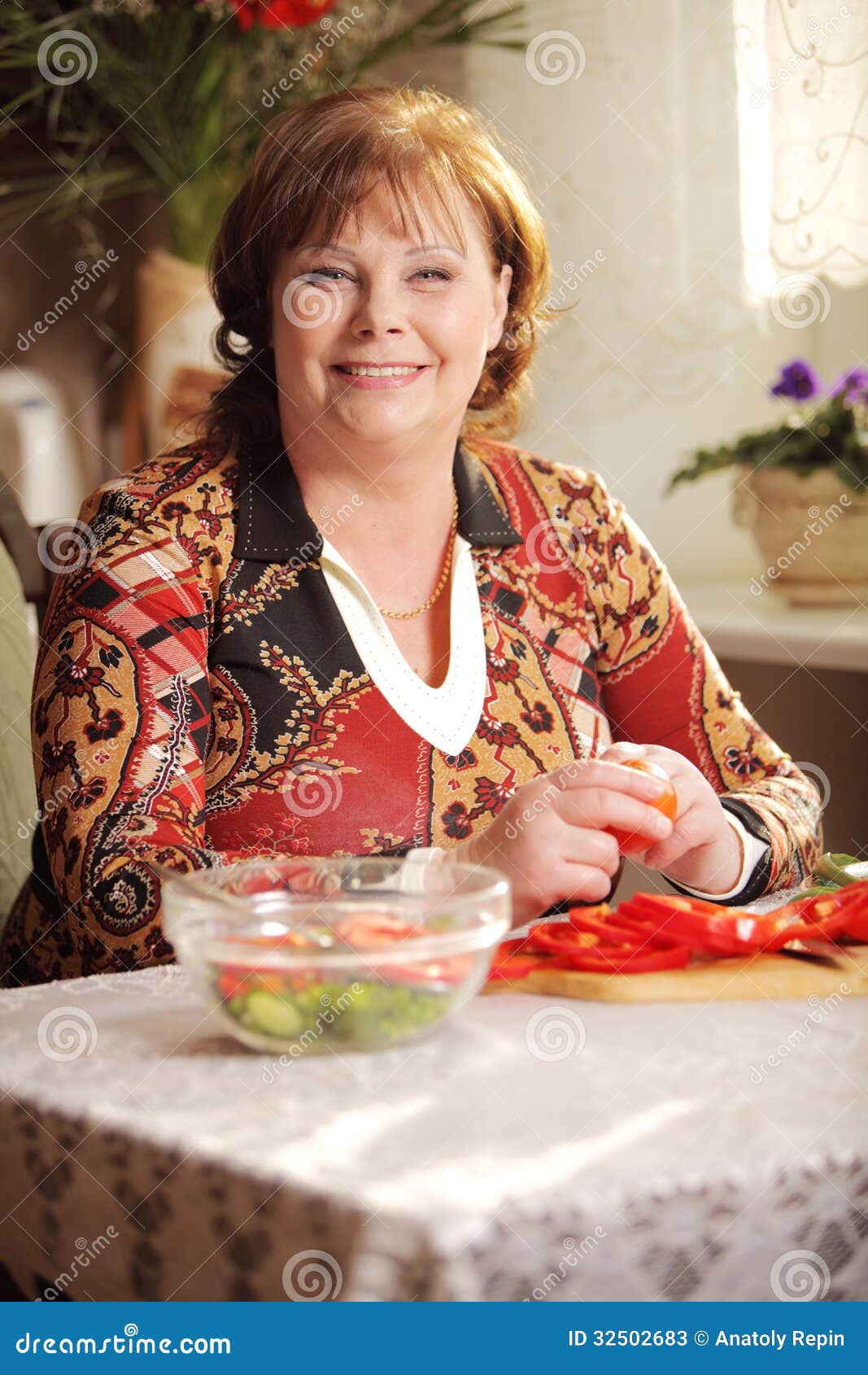 Senior Woman in the Kitchen Stock Image - Image of sitting, senior ...