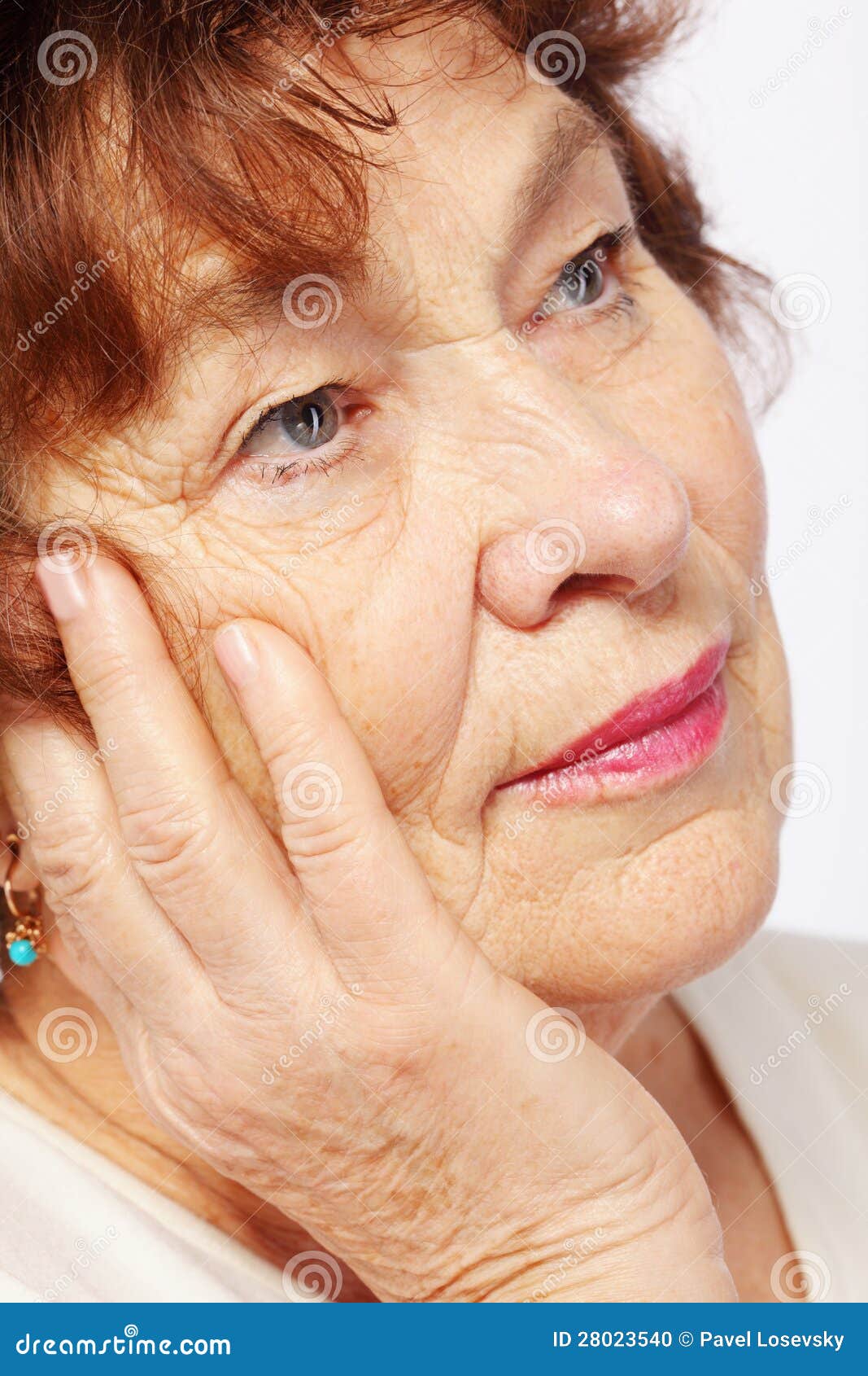 Senior Woman Leaned Head on Hand Stock Photo - Image of aged, female ...