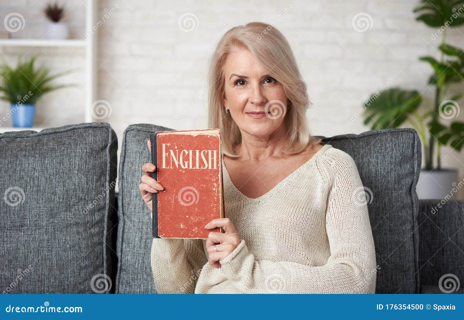 Senior Woman is Learning English at Home Stock Photo - Image of smile ...